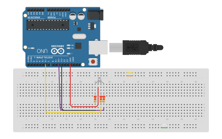 Circuit design Practica 2 Led RGB. | Tinkercad