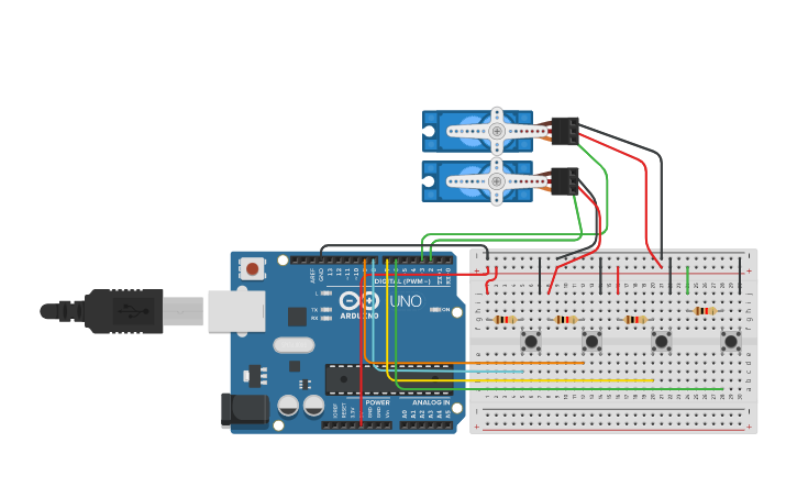 Circuit design control de servos | Tinkercad