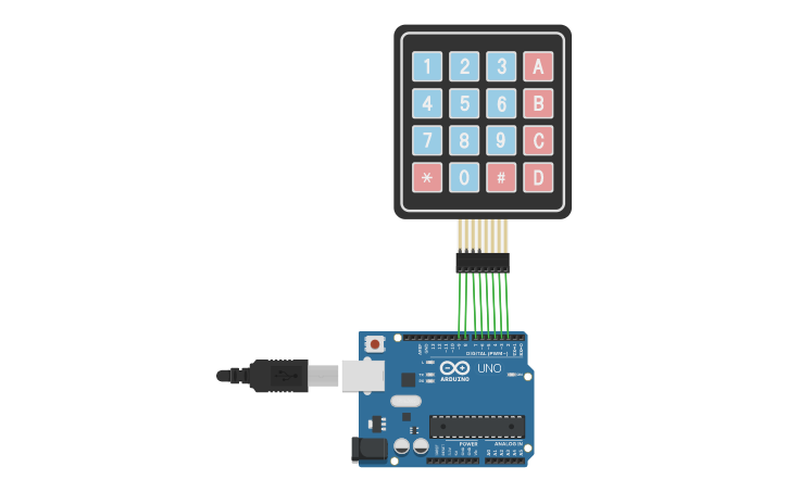 Circuit design Keypad 4x4 - Tinkercad