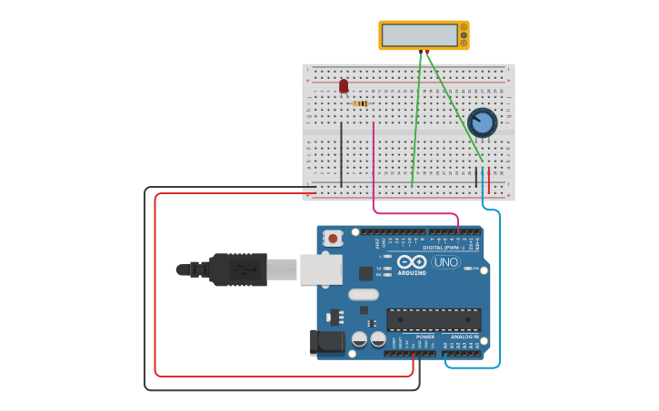 Circuit design Potentiometer-Control LED-final version | Tinkercad