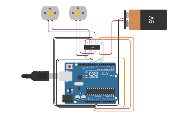 Circuit design DC motor control using H bridge L293D | Tinkercad