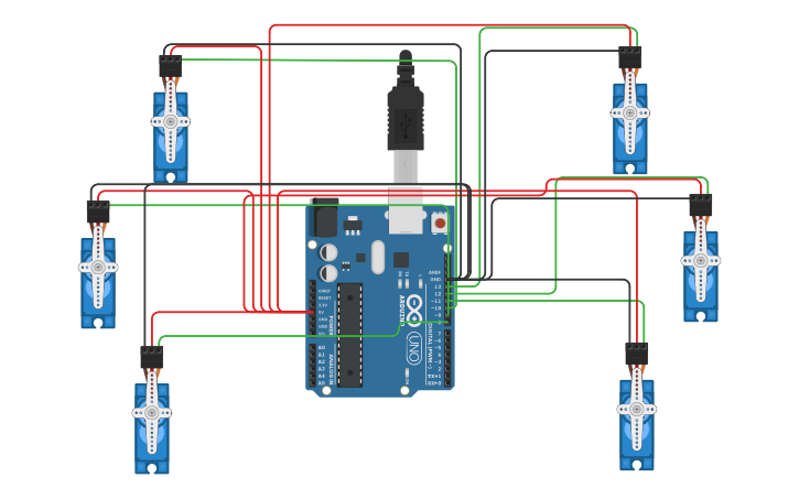 Circuit design robot arms arduino - Tinkercad