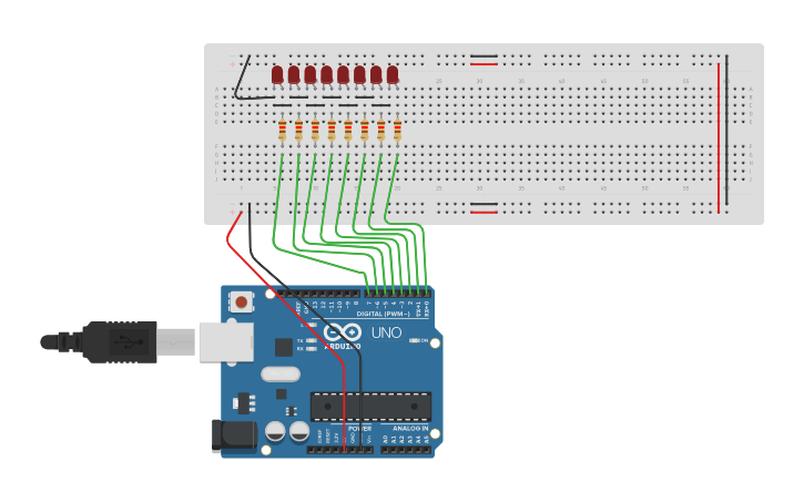 Circuit design Secuencia de Led's con Arduino | Tinkercad