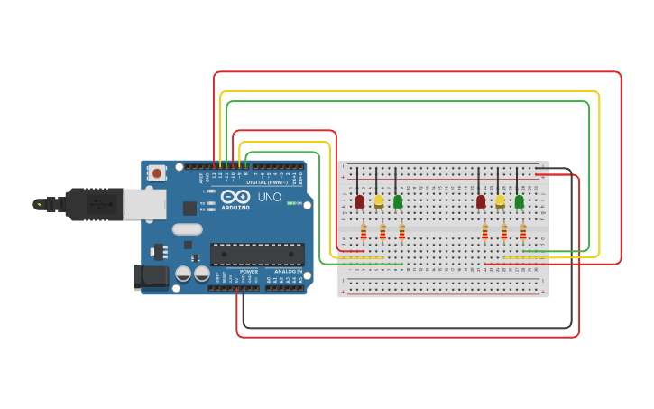 Circuit design Two Way Traffic Light - Tinkercad