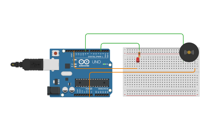 Circuit design LED e Buzzer com a Protoboard | Tinkercad