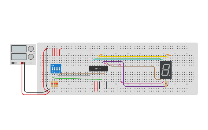 Circuit design DECODIFICADOR BCD-7 SEGMENTOS - Tinkercad