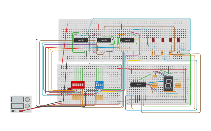 Circuit design decodificador e codificador BCD - Tinkercad Circuit design decodificador e codificador BCD - Tinkercad