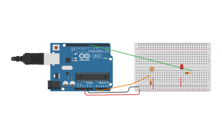 Circuit design Arduino LDR sensor - Tinkercad