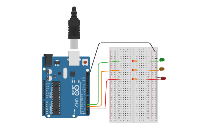 Circuit design traffic light controller - Tinkercad Circuit design traffic light controller - Tinkercad