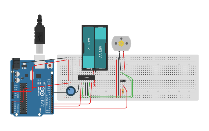 Circuit design Project 16 – Using an L293D Motor Driver IC - Tinkercad