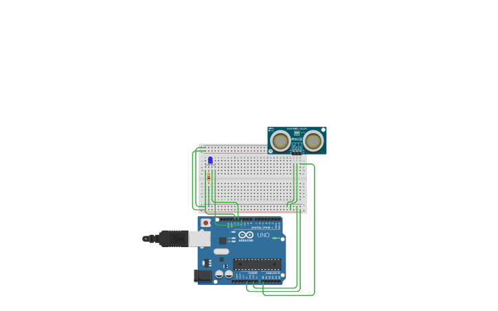 Circuit design ultrasonic sensor - Tinkercad