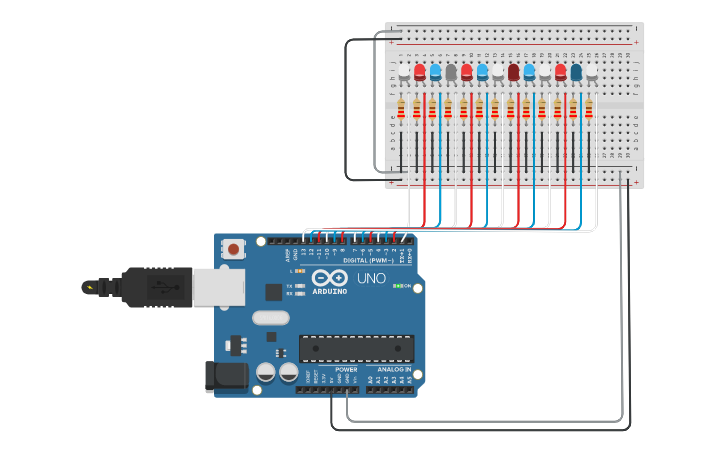 Circuit design 13 led´s con 7 series | Tinkercad