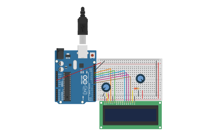Circuit design Hitachi HD44780 1602 LCD - Tinkercad