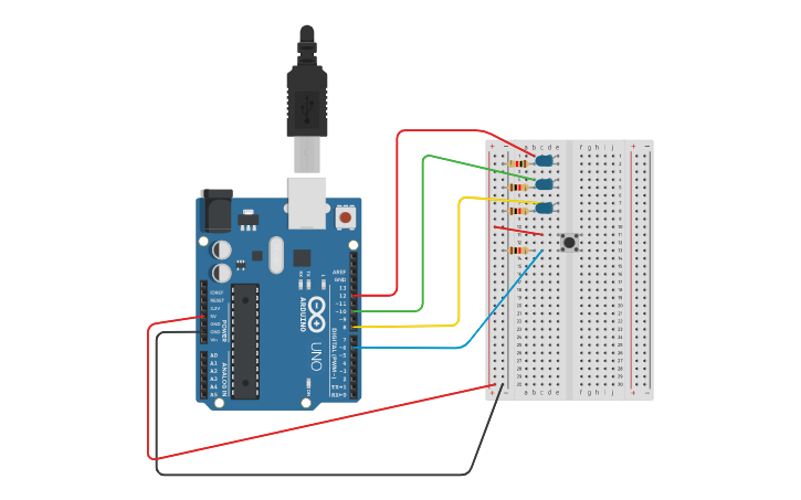 Circuit design Sequence 3 LEDs - Tinkercad