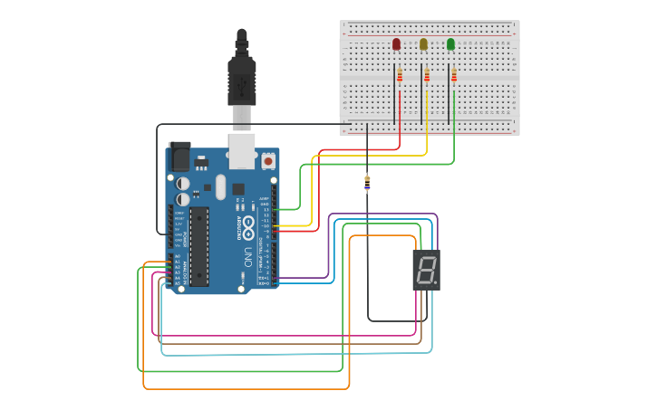 Circuit design traffic lights with countdown timer - Tinkercad