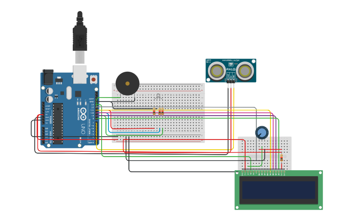 Circuit design Parking and Flood Detector - Tinkercad