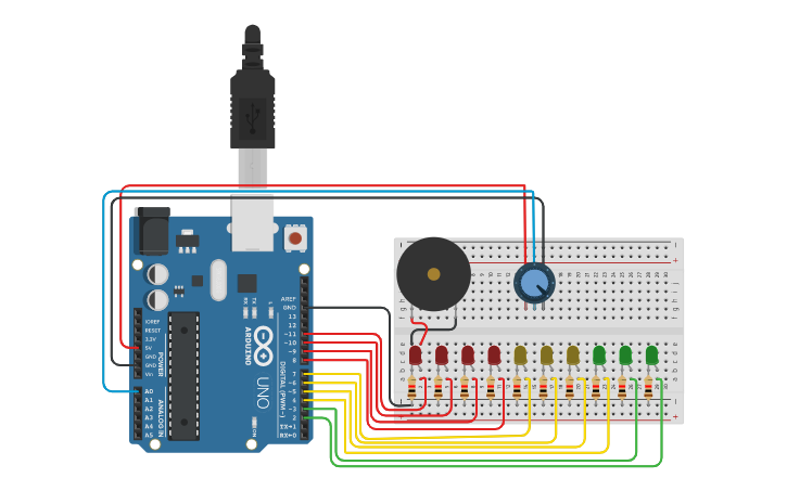 Circuit Design Led Bar Graph Using Arduino Tinkercad