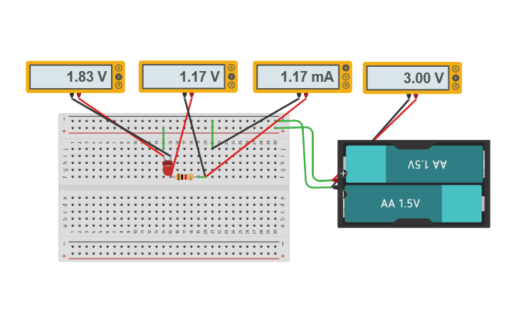Circuit design 1.2-Tarea: Medir tensiones e intensidades con el polímetro - Tinkercad