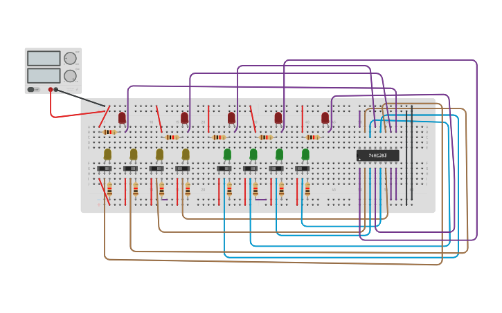 Circuit design 4 bit full adder - Tinkercad