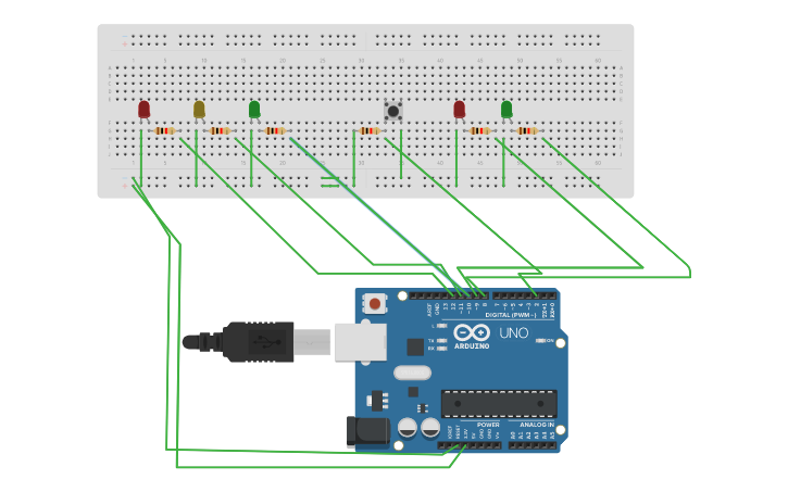 Circuit design Traffic lights - Tinkercad