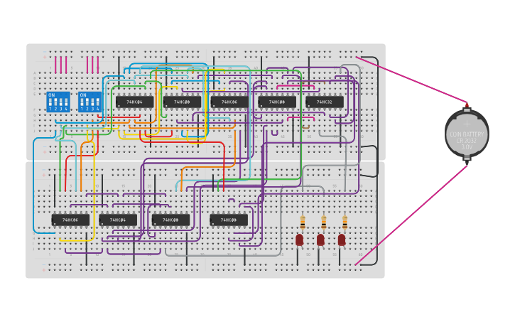 Circuit design 3-bit Comparator - Tinkercad