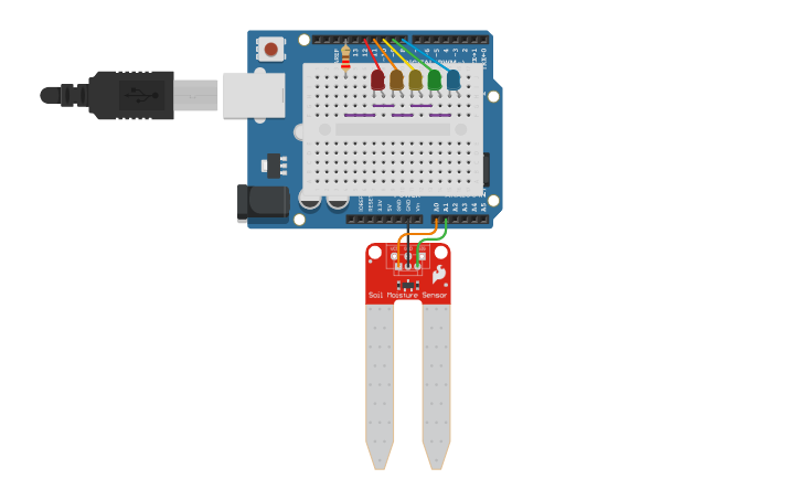 Circuit design SENSOR HUMEDAD SUELO BLOQUE | Tinkercad