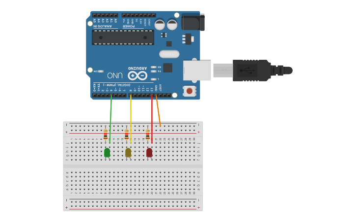 Circuit design Traffic Lights - Tinkercad