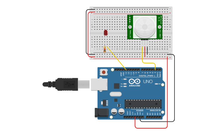 Circuit design PIR Sensor de Movimento - Tinkercad