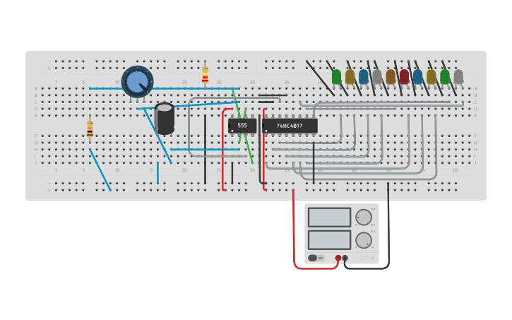 Circuit design Secuencia de 10 leds intermitentes - Tinkercad