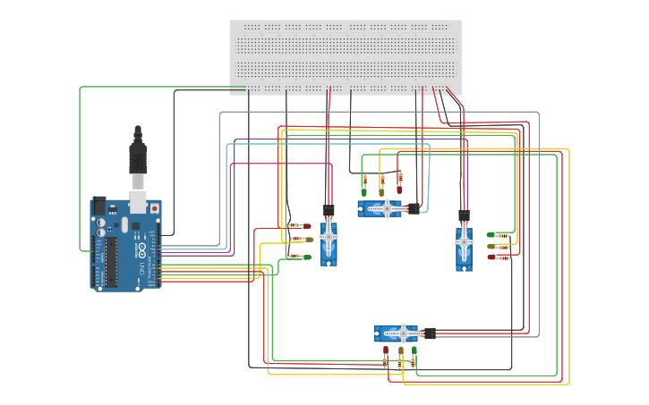 Circuit design four way traffic control - Tinkercad