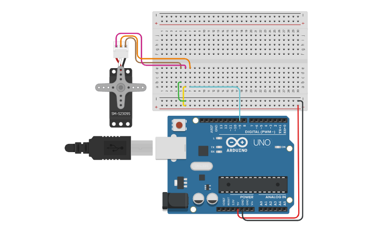 Circuit design Servos - Tinkercad