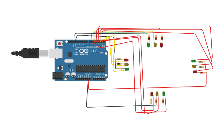 Circuit design traffic control using arduino - Tinkercad