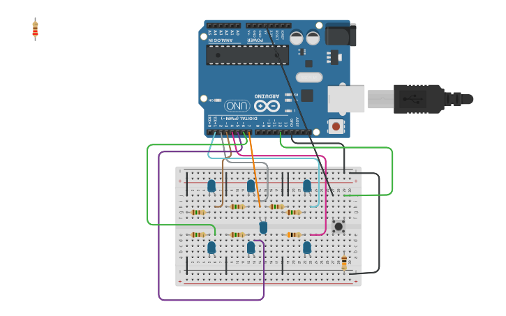 Circuit design Dado Eletronico | Tinkercad