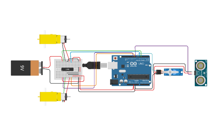 Circuit design Obstacle avoiding robot - Tinkercad