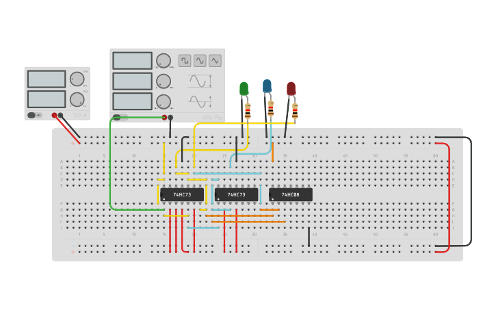 Circuit design 3-BIT COUNTER USING JK FLIP FLOP - Tinkercad