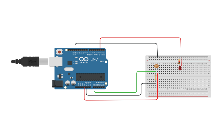 Circuit design LDR - LED - Tinkercad