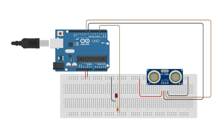 Circuit design Sensor ultrasónico | Tinkercad