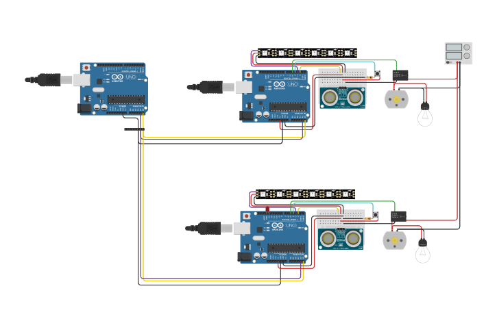 Circuit design Water Tank Control - Multiple - Tinkercad