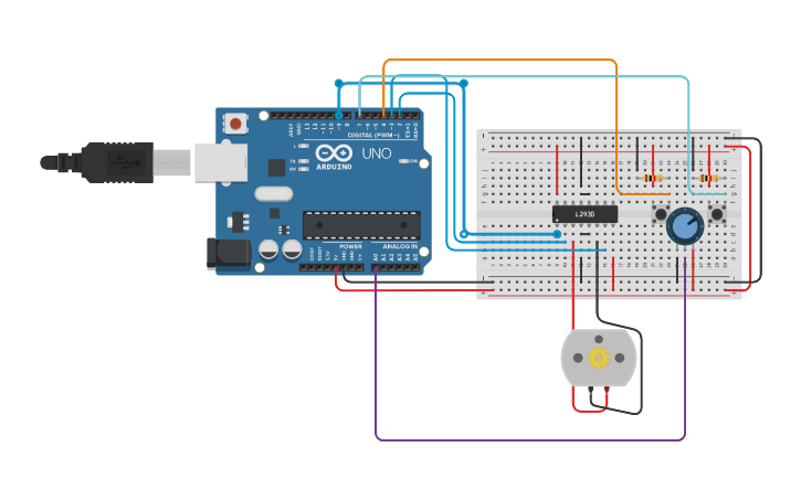 Circuit design Moteur double sens arduino - Tinkercad