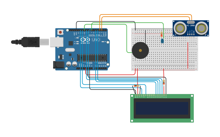 Circuit design Alarm Distance Sensor - Tinkercad