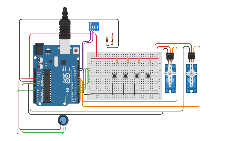 Circuit Design 2 Servos Con Pulsadores Tinkercad