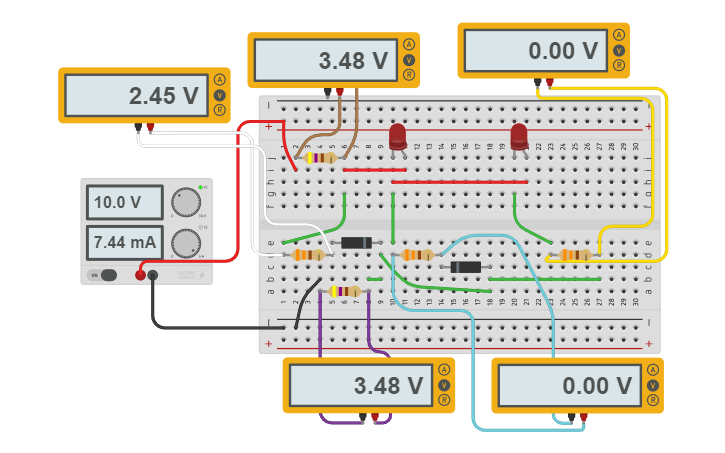 Circuit design Circuito 1 Actividad con Diodos | Tinkercad