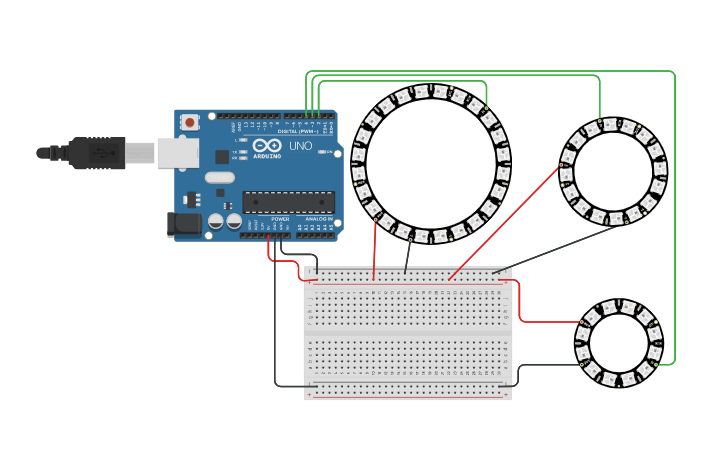 Circuit design NeoPixel triple Ring - Tinkercad