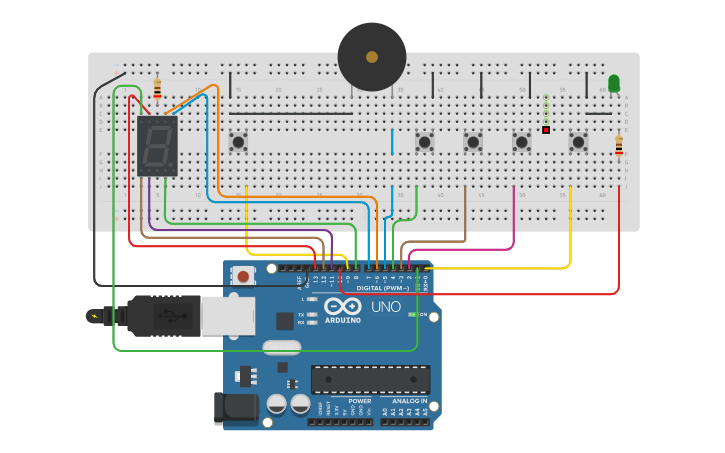 Circuit Design 7 Segment Quiz Buzzer Tinkercad 9714