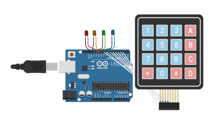 Circuit Design Keypad 4 Led Tinkercad
