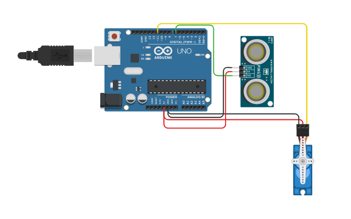 Circuit design sensor ultrasonic - Tinkercad