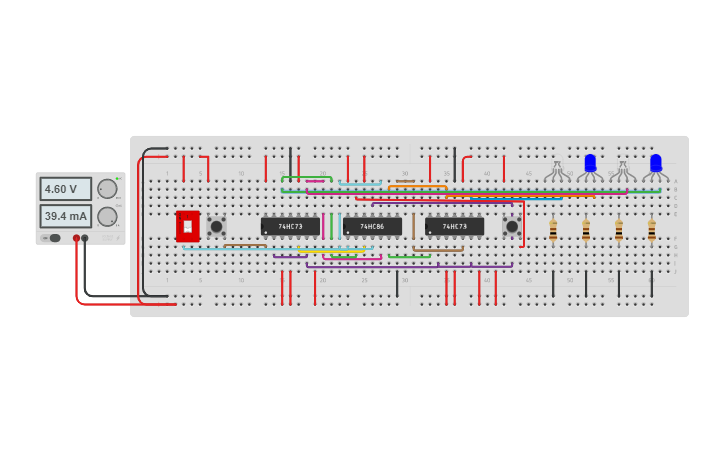 Circuit design Asyncronous Up-Down Counter - Tinkercad