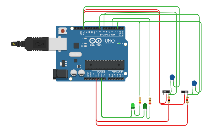 Circuit design Test arduino capteur de collision | Tinkercad
