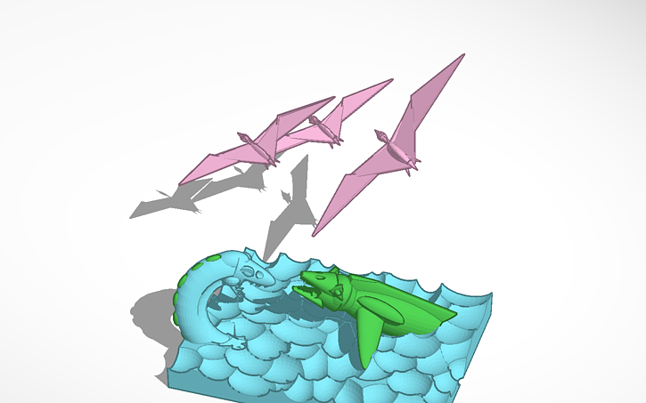 3D design Copy of Elasmosaurus and Mosasaur (w/Pteranodon) - Tinkercad
