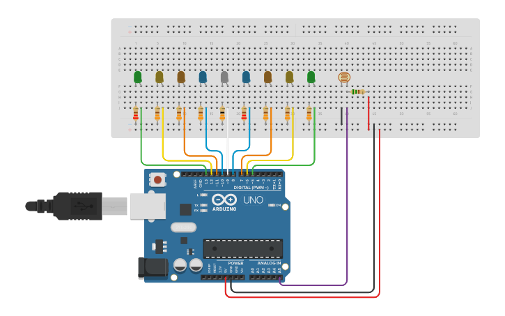 Circuit design Monitor Serial (Sensor LDR) - Tinkercad